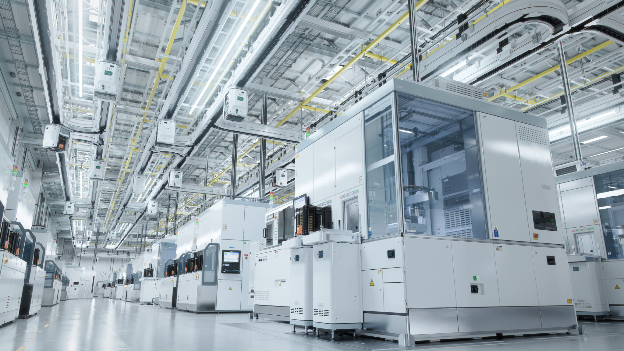 Inside Bright Advanced Semiconductor Production Fab Cleanroom with ...